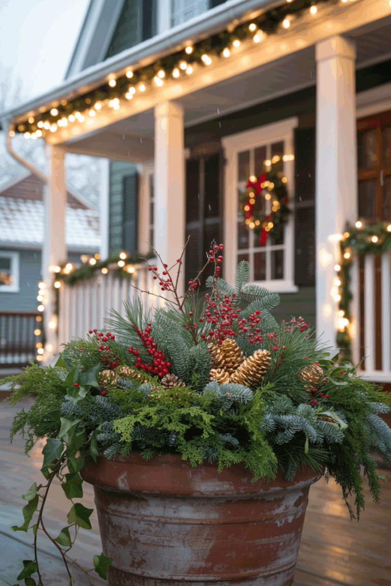 25 Stunning Christmas Porch Pot Ideas to Transform Your Front Door This ...