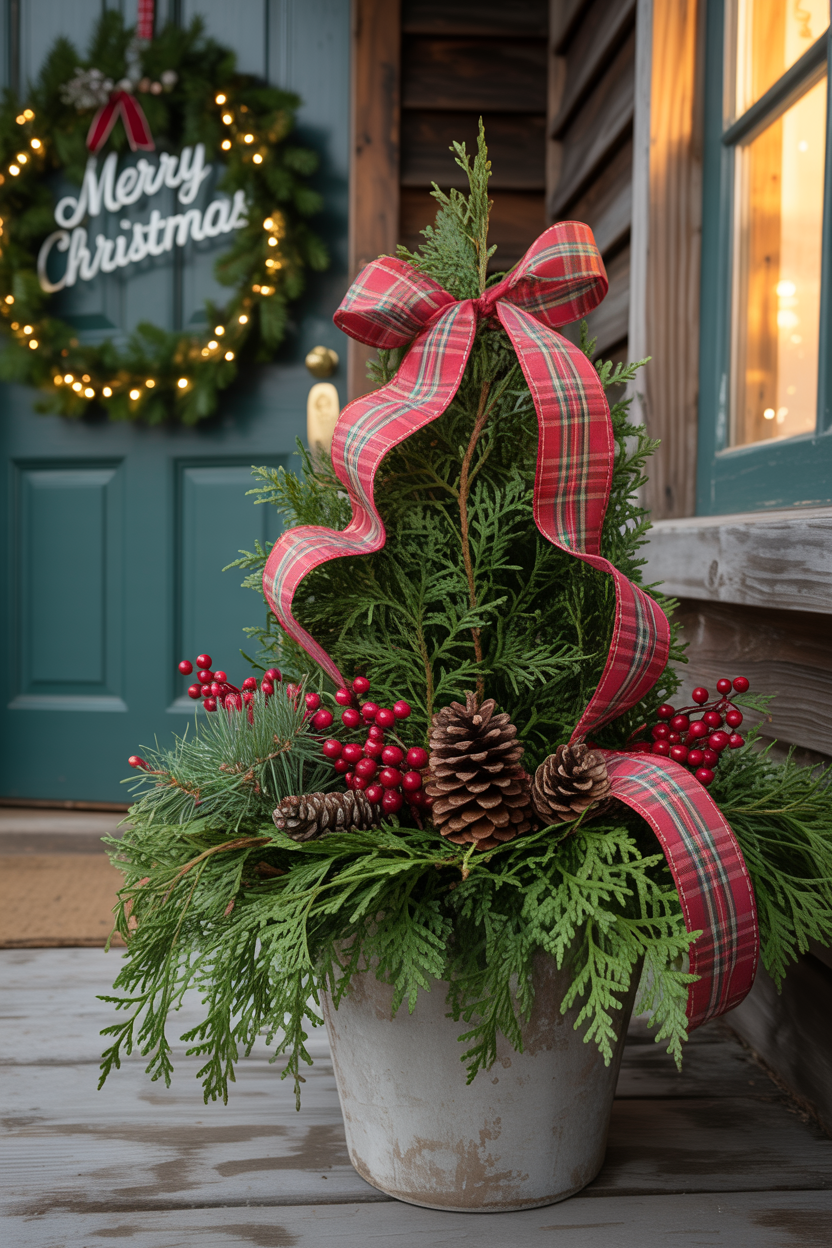 25 Stunning Christmas Porch Pot Ideas to Transform Your Front Door This ...