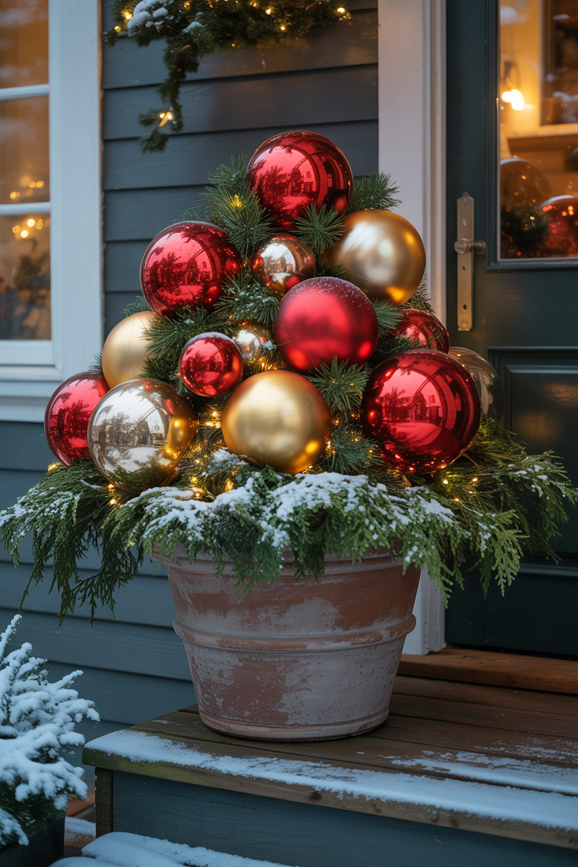 25 Stunning Christmas Porch Pot Ideas to Transform Your Front Door This ...
