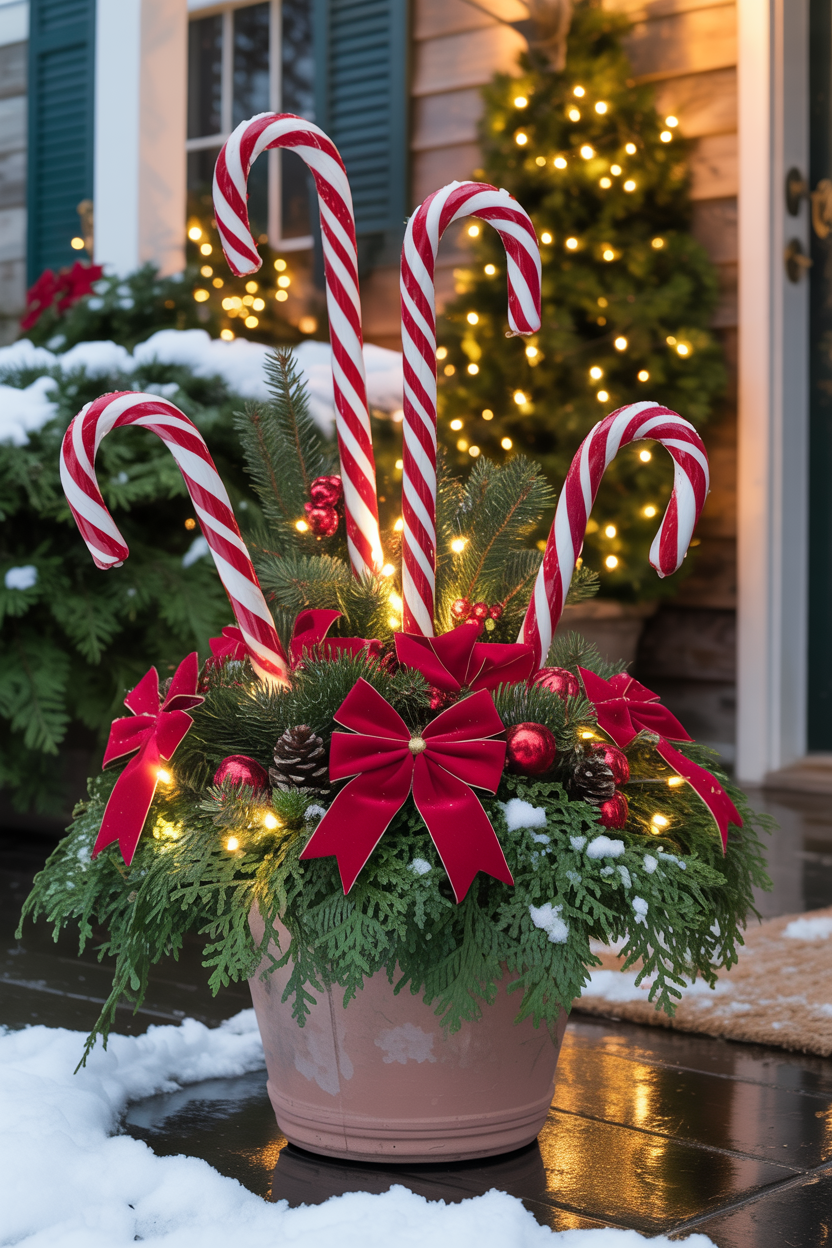 25 Stunning Christmas Porch Pot Ideas to Transform Your Front Door This ...